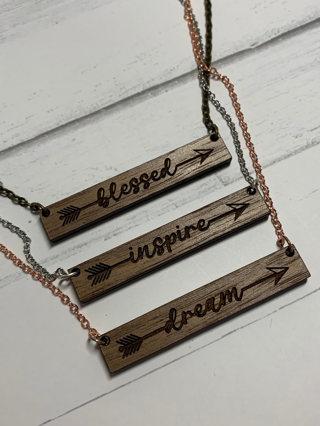 Wood Engraved Arrow Bar Inspiration Necklace Jewelry Gift for Her - Etsy