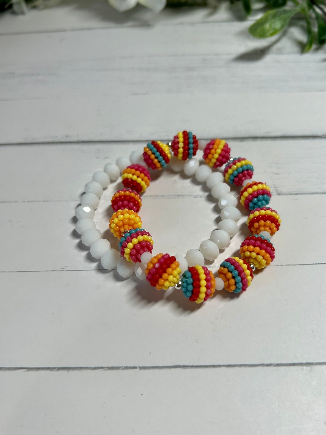 Bright Tropical Beaded Stretch Bracelet Set Beach Vacation Resort ...