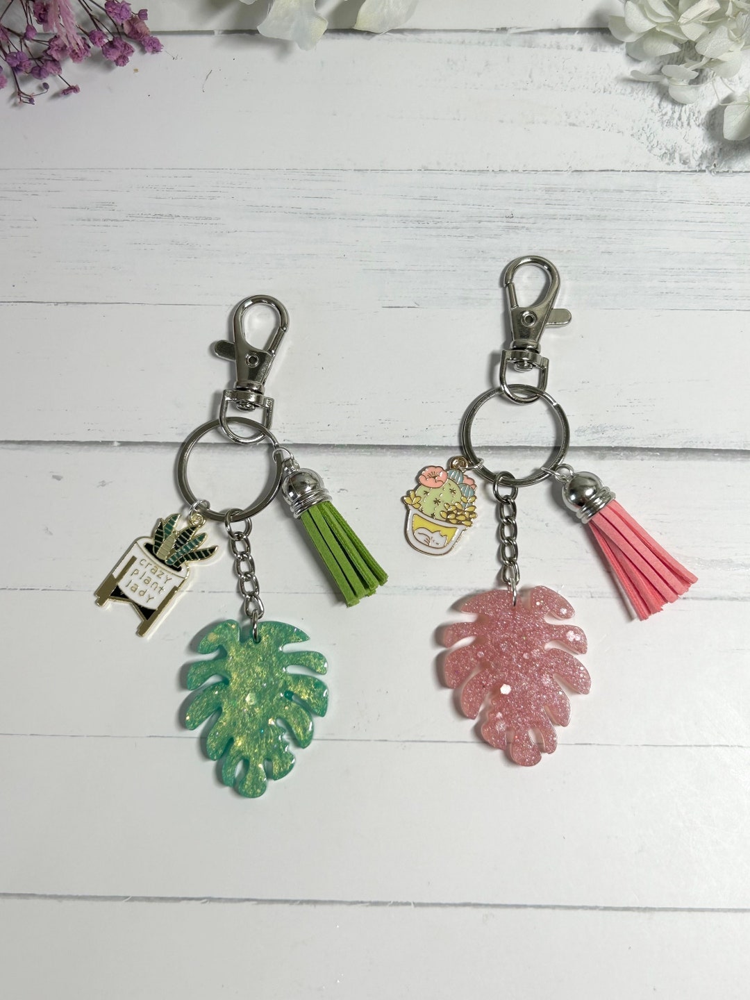 Plant Lover Keychain Green Pink Plant Lover Handmade Gift - Etsy