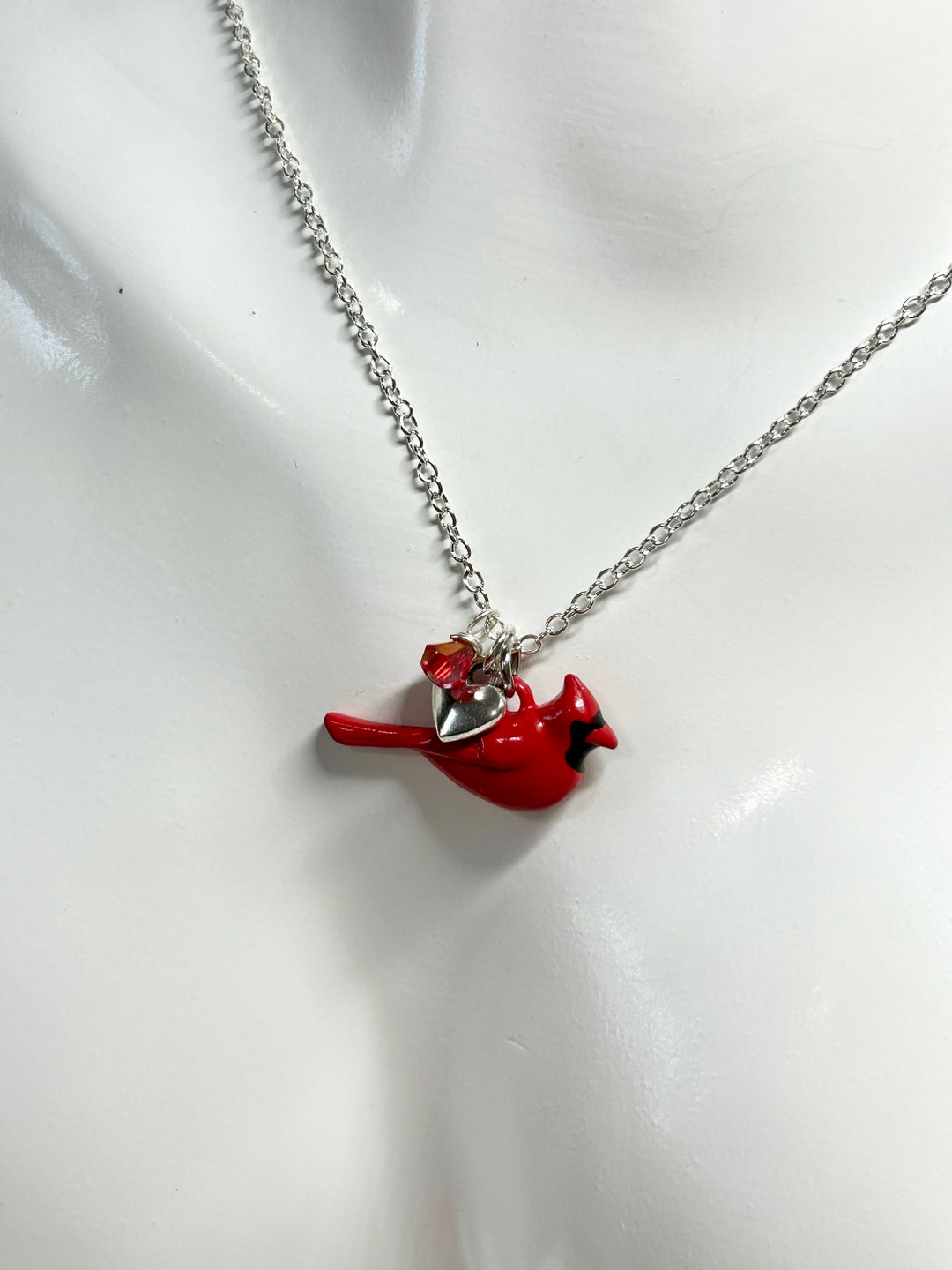 Red Cardinal Heart Charm Necklace Autumn Holiday Jewelry Gift - Etsy