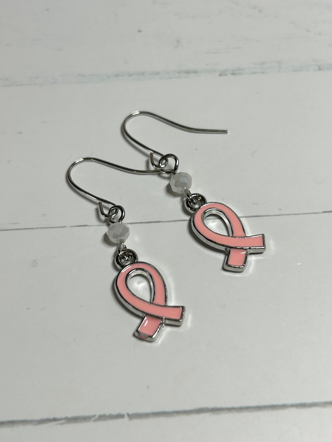 Breast Cancer Pink Ribbon Dangle Drop Earrings Handmade Jewelry Gift - Etsy