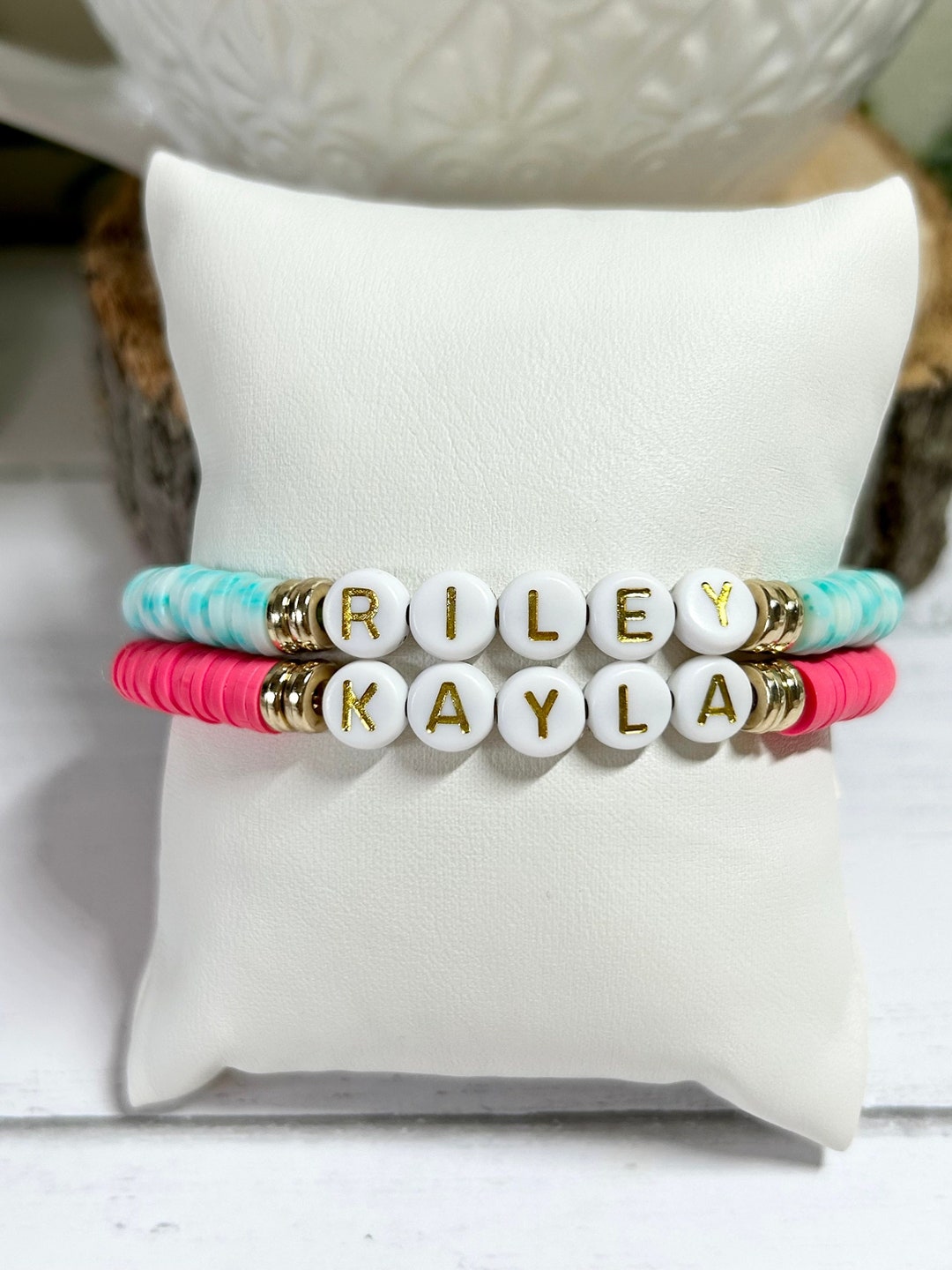 Personalization Custom Word Name Heishi Beaded Stretch Bracelet ...