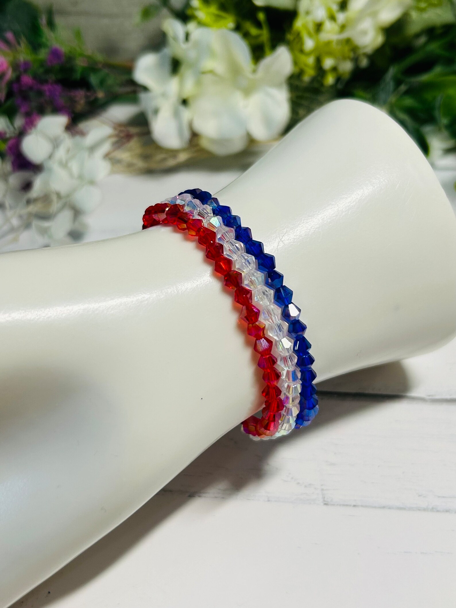 Red White Blue Patriotic Glass Beaded Stretch Bracelet Set 4th of July ...