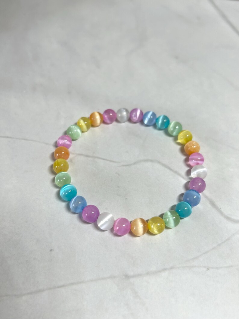 Selenite Gypsum Colorful Pastel Gemstone Beaded Stretch Bracelet ...