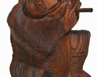 Wood Carved Smoking Monkey - Etsy