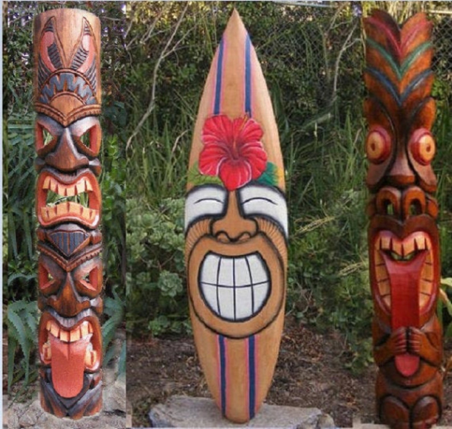 Tiki estatua 3 piezas Máscara Tiki Set Tiki Tongue Mask Tiki | Etsy