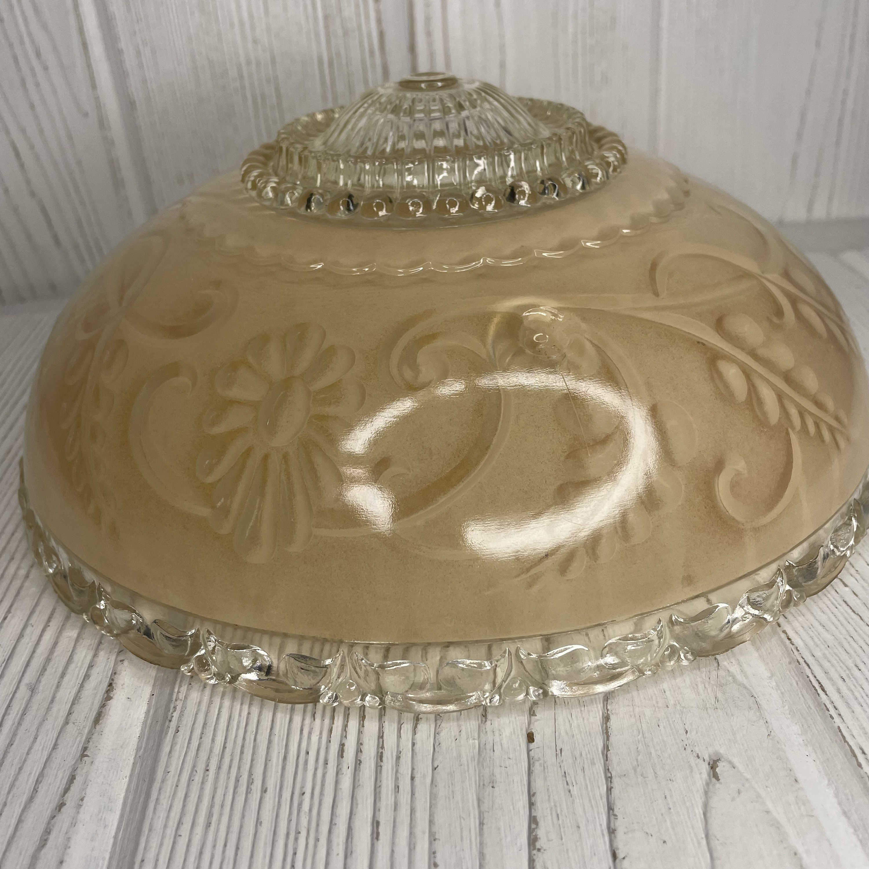 Vintage Pink Frosted Glass Ceiling Light Shade Clear Floral Round 1940s ...