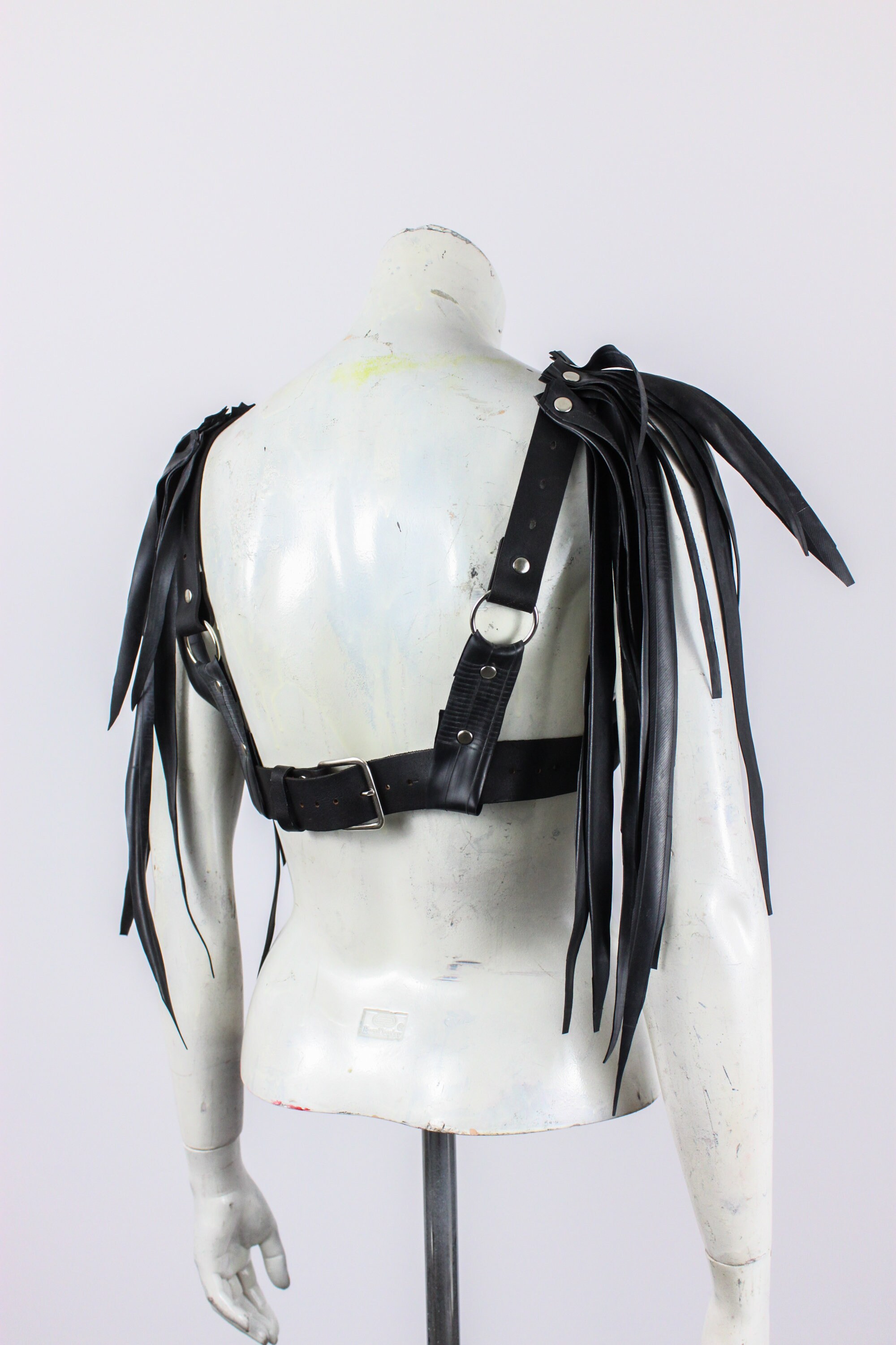 Black Leather Harness Handmade Cage Bra Tassel Pauldrons Alternative ...