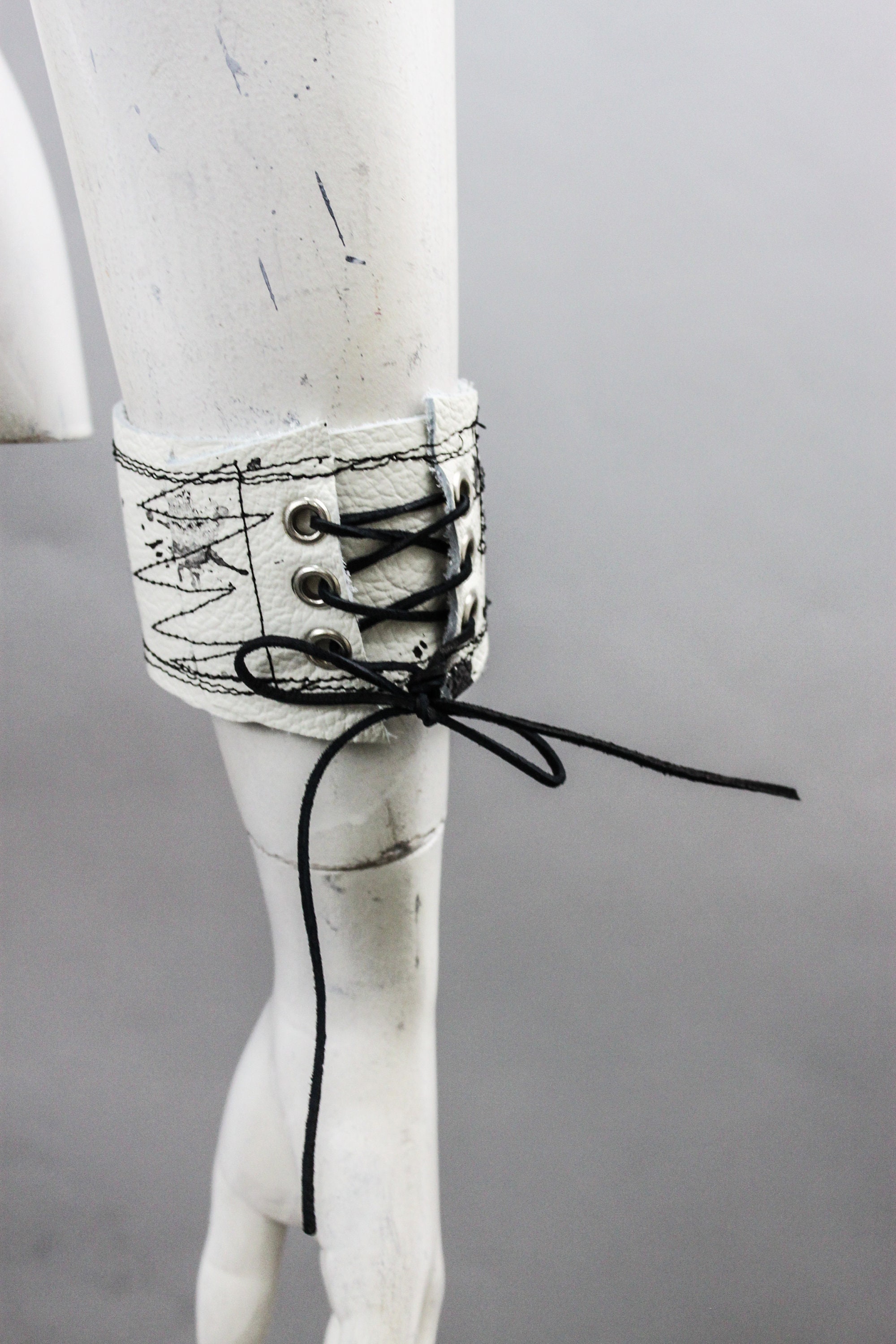 White Leather Bracelet Lace up Bracer Women's Wrist Cuff Alternative ...