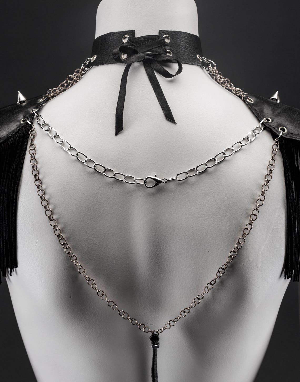 Leather Epaulette, Black Gothic Costume, Epaulet Shoulder, Chain ...