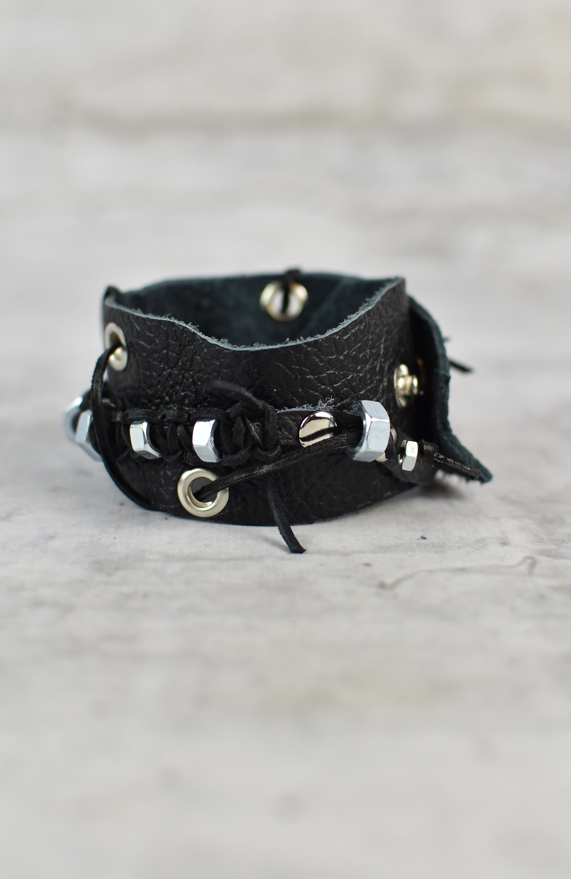 Industrial Nut Bracelet Metalhead Leather Cuff Leather - Etsy