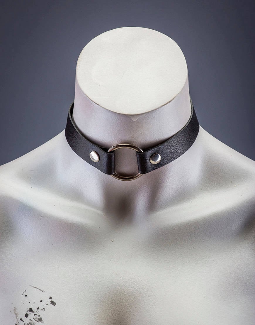 Black Leather O-ring, Black Leather Choker, Black O-ring Collar, Sexy ...