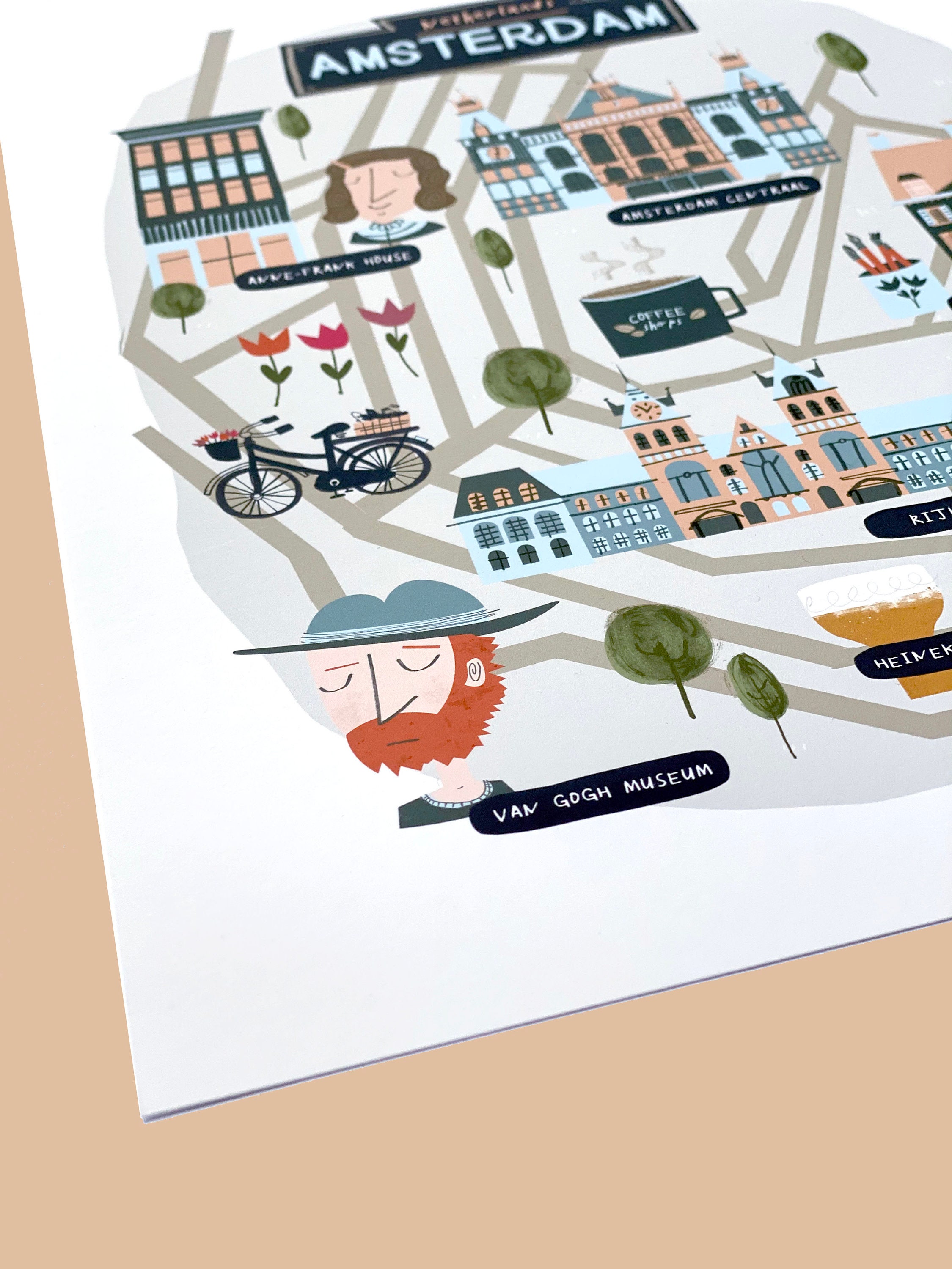 Amsterdam Map Illustration Holland Map Art Amsterdam - Etsy