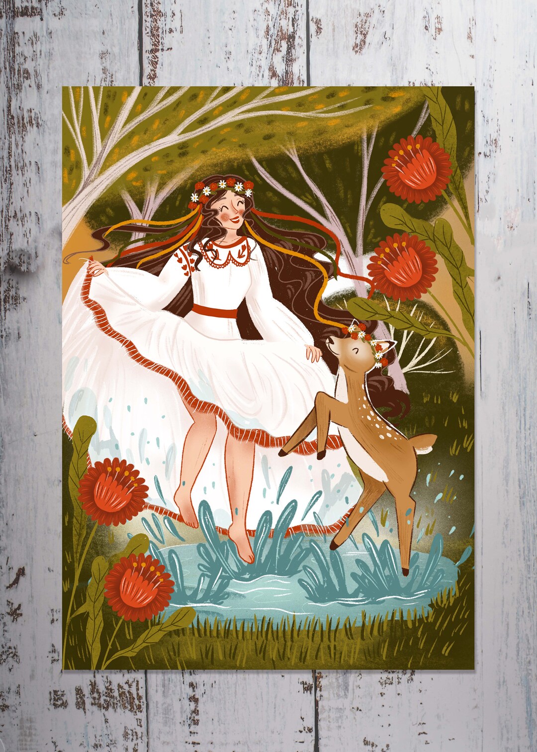 Puddle Splash Art Print Fairy Art Cute Animal Art Wall - Etsy