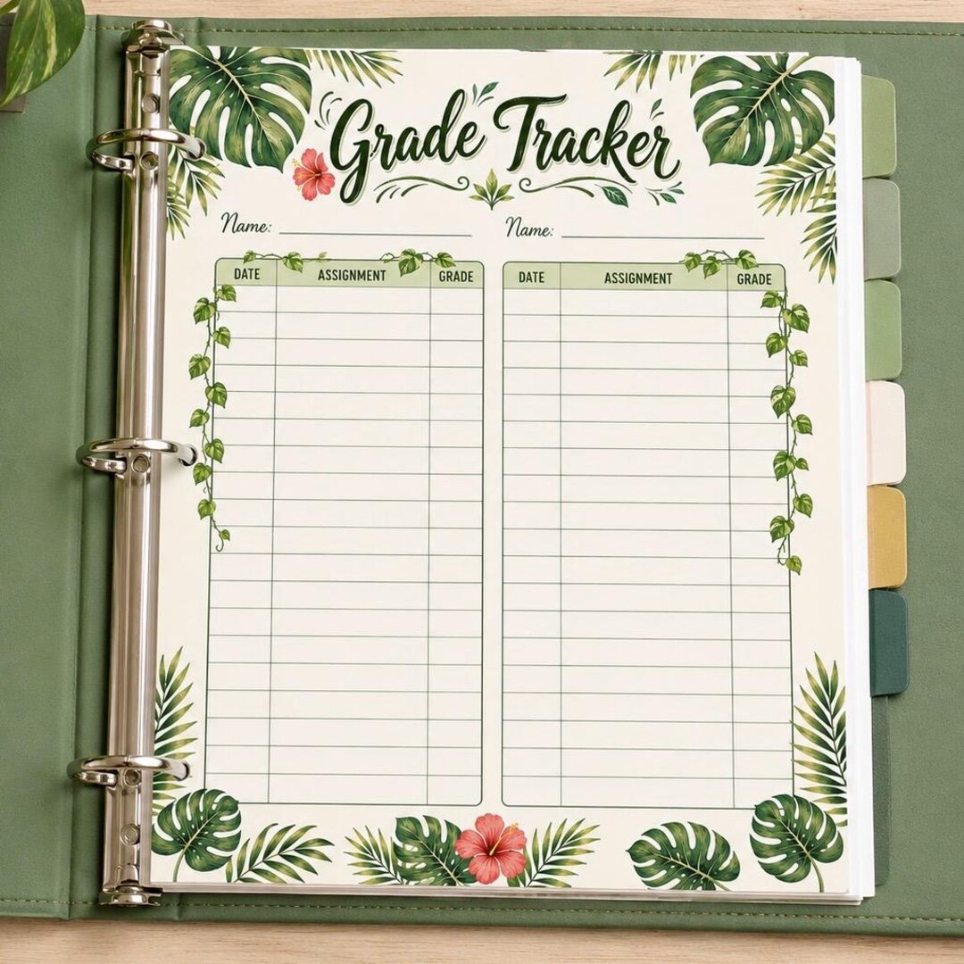 Tropical Grade Tracker Printable | Student Assignment & Grade Log ...