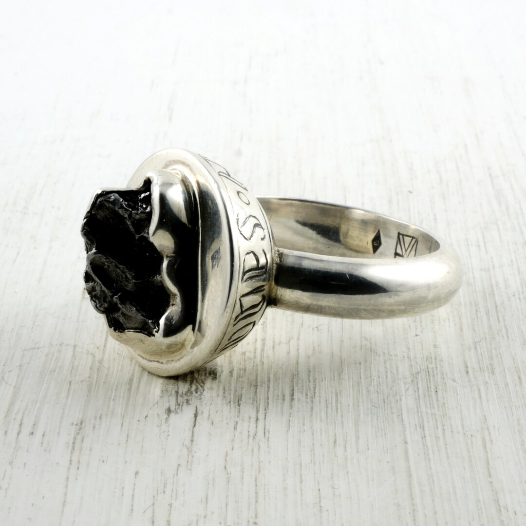 Sterling Silver & Meteorite Ring: Artisanal Silver Ring With Raw Stone ...