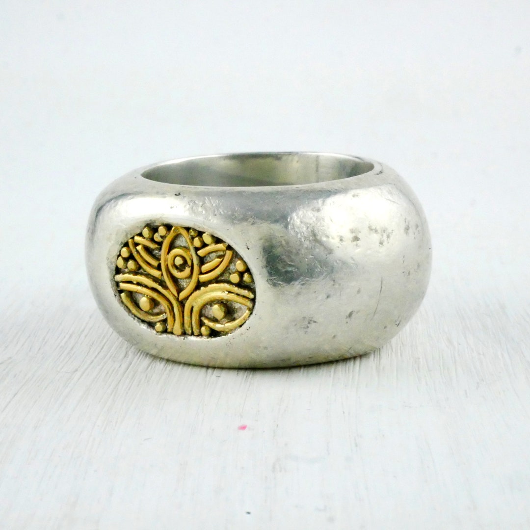 Silver & Gold Third Eye Ring - Sterling Silver and 18K Gold Filigree ...