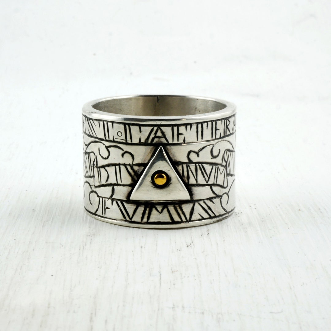 Sterling Silver & 18K Gold Masonic Ring : Triangle and Eye With Latin ...