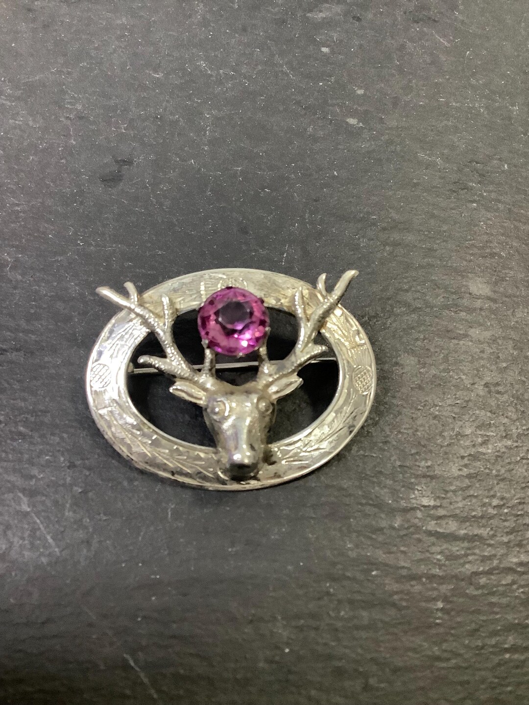 Scottish Stag Brooch With Purple Stone - Etsy