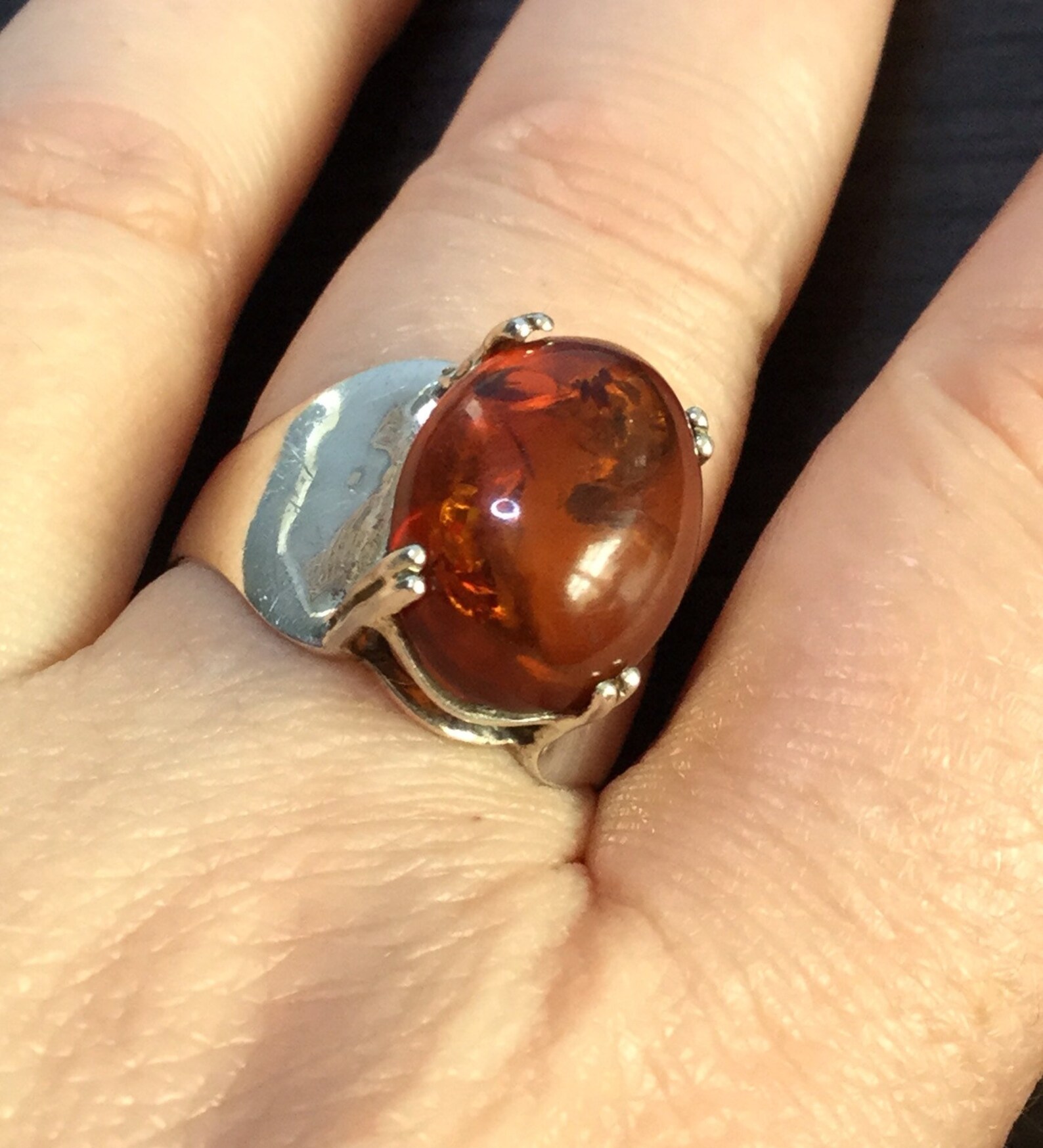 Sterling Silver Amber Ring - Etsy