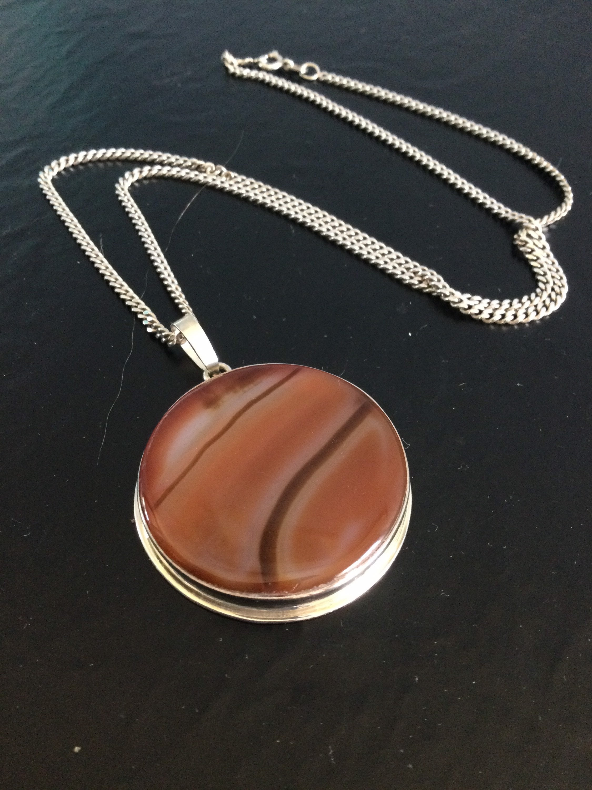 Silver Banded Carnelian Agate Pendant and Chain - Etsy UK