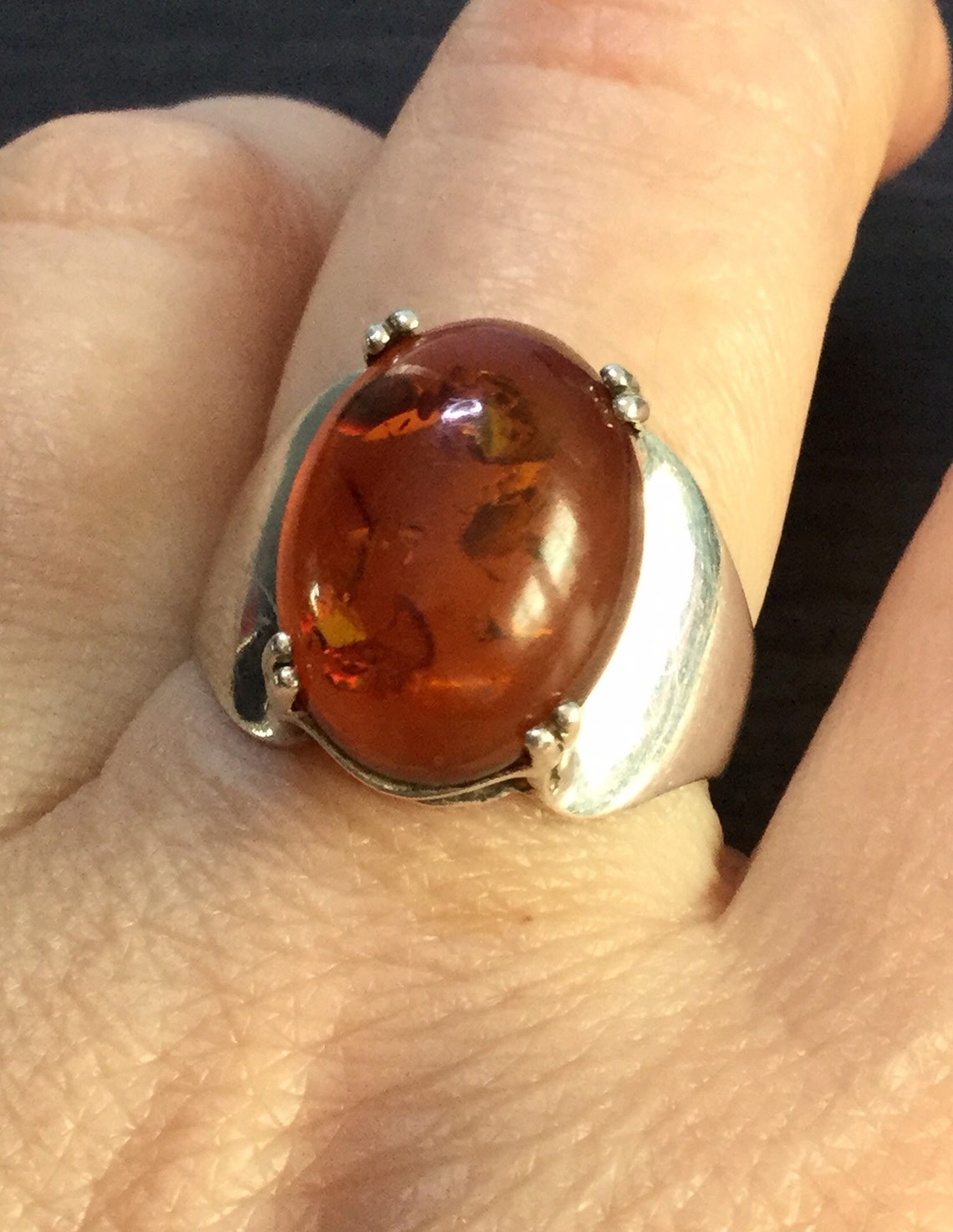 Sterling Silver Amber Ring - Etsy