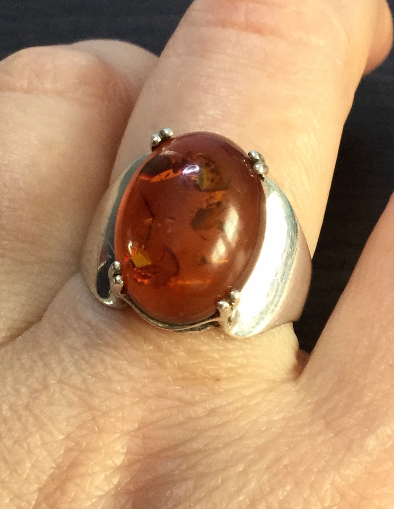 Sterling Silver Amber Ring - Etsy