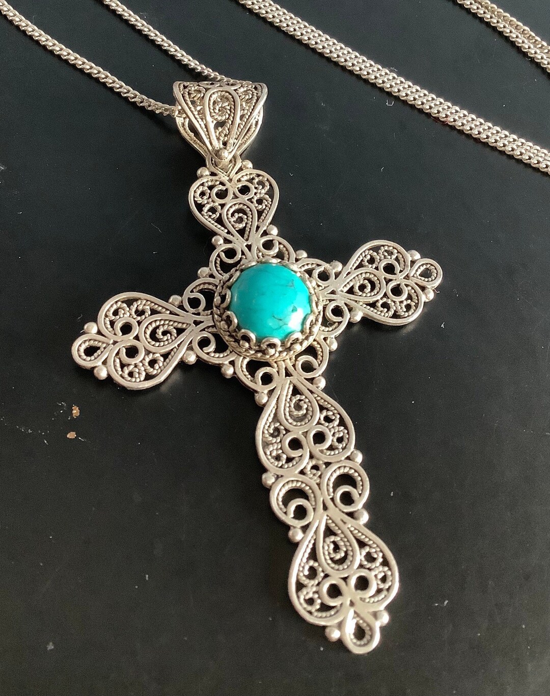 Sterling Silver Turquoise Cross on Chain - Etsy
