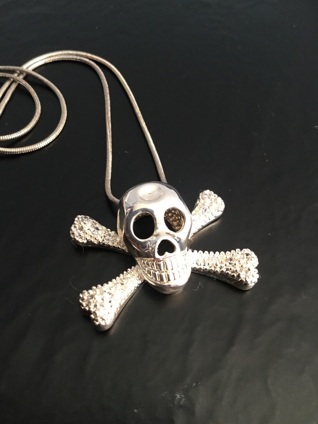 Sterling Silver Skull and Crossbones Pendant and Chain - Etsy