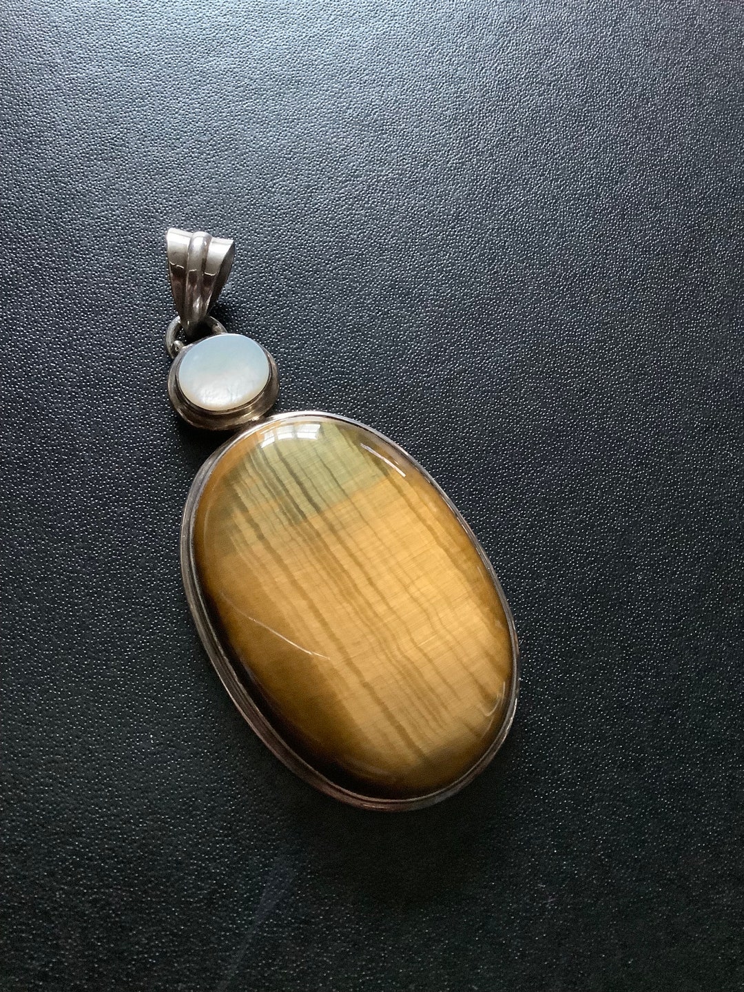Sterling Silver Tigers Eye and Mother of Pearl Pendant - Etsy