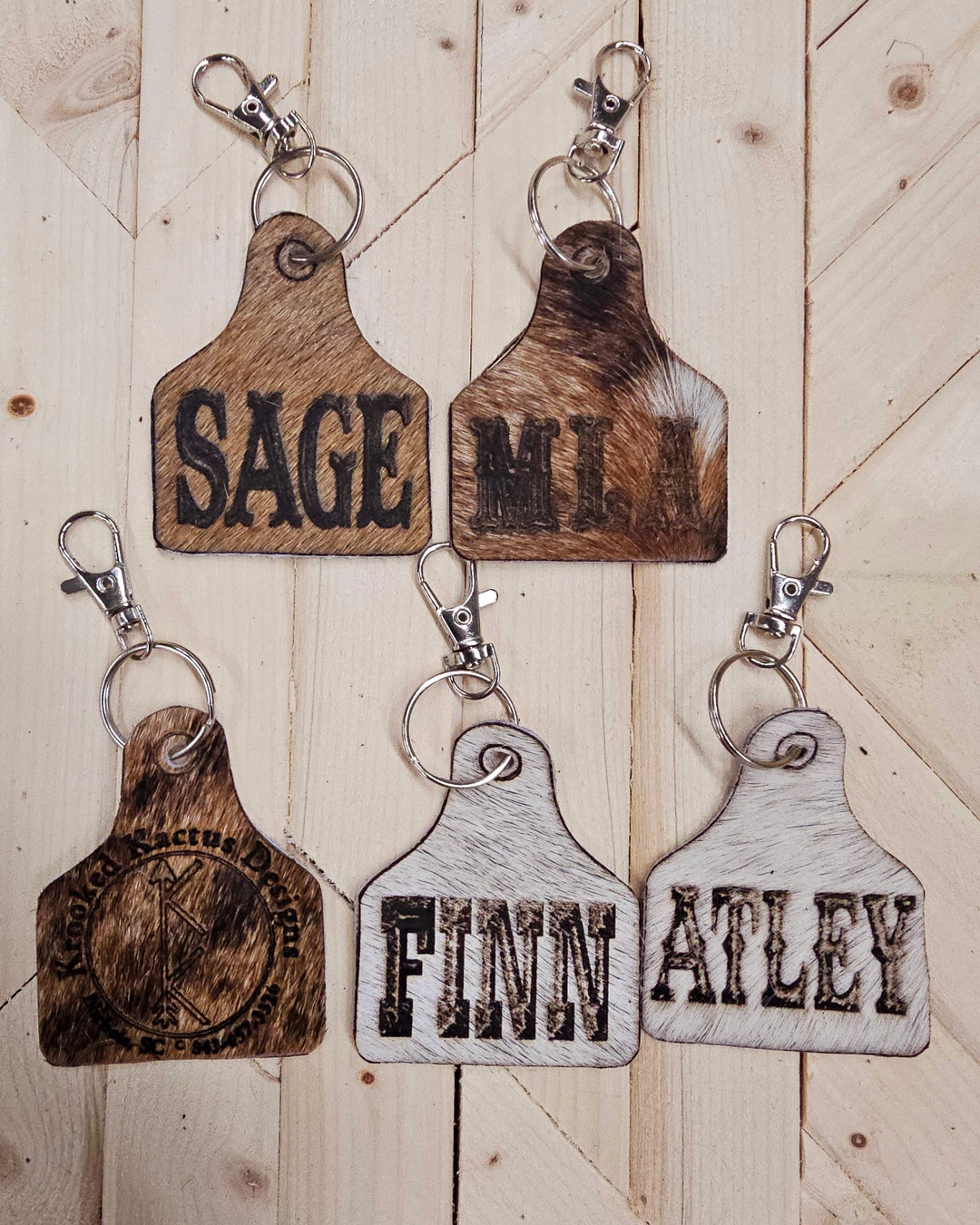 Cowhide Ear Tag Custom Keychain - Etsy