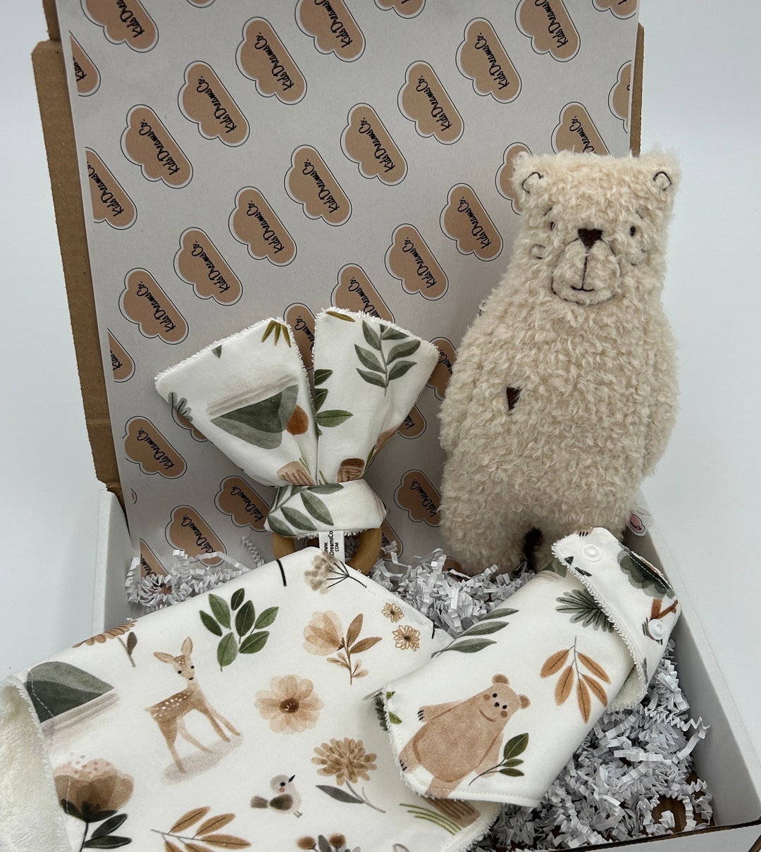 Teddy Bear Gift Set, WOODLAND Baby Gift, Ivory Bear Gift Box, Build ...