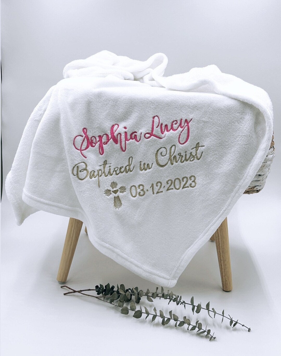 Personalized Baptism Blanket: Embroidered Micro Fleece Christening Gift ...