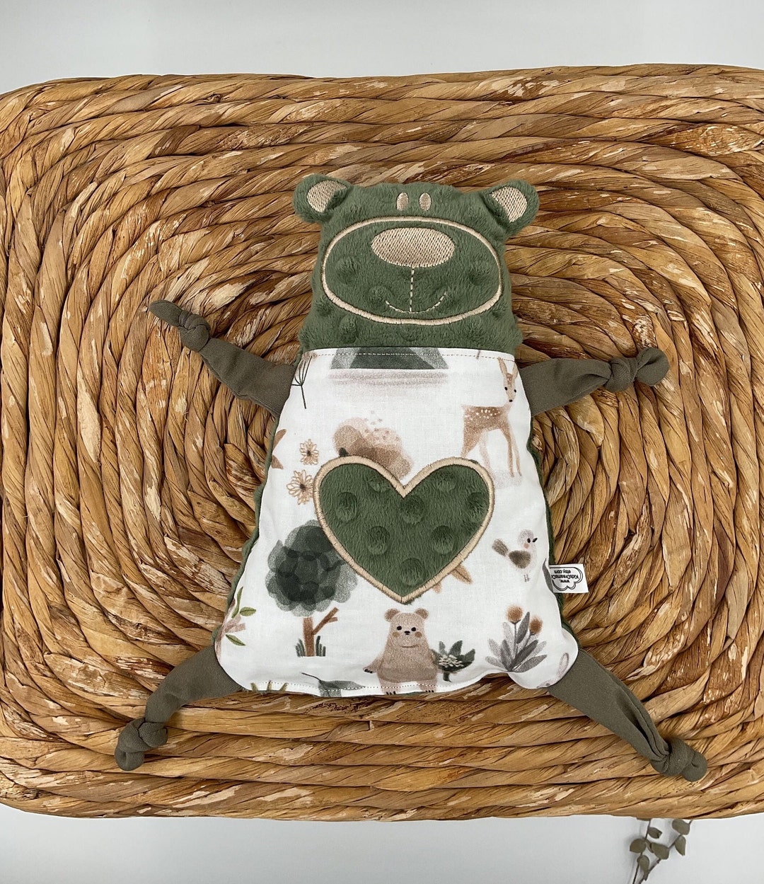 Woodland Bear, Bear, Crinkle, Green Plush Bear, Handmade Bear, Crinkle ...