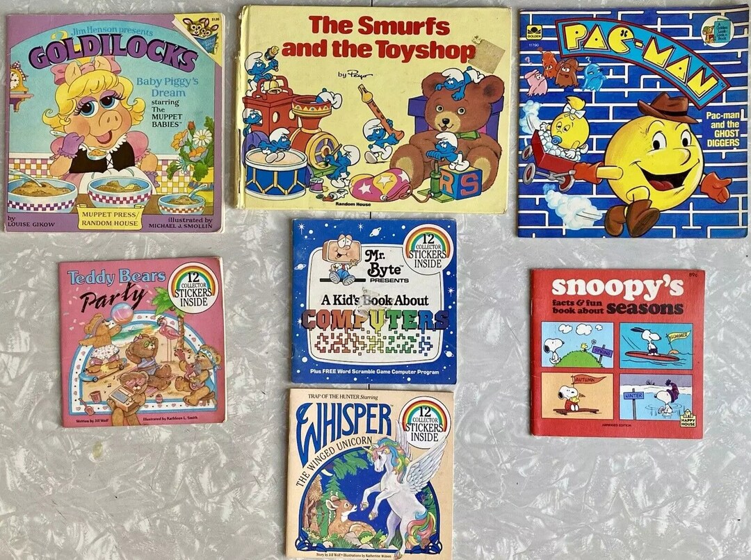 Vintage 80s Children's Picture Book Lot PAC-MAN, Whisper the Unicorn ...