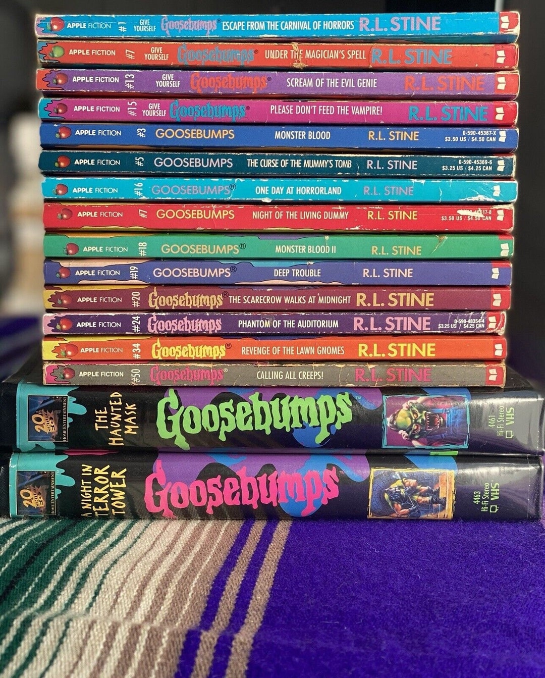 Vintage 90s Goosebumps Lot Original Covers 14 Books 2 VHS RL Stine ...