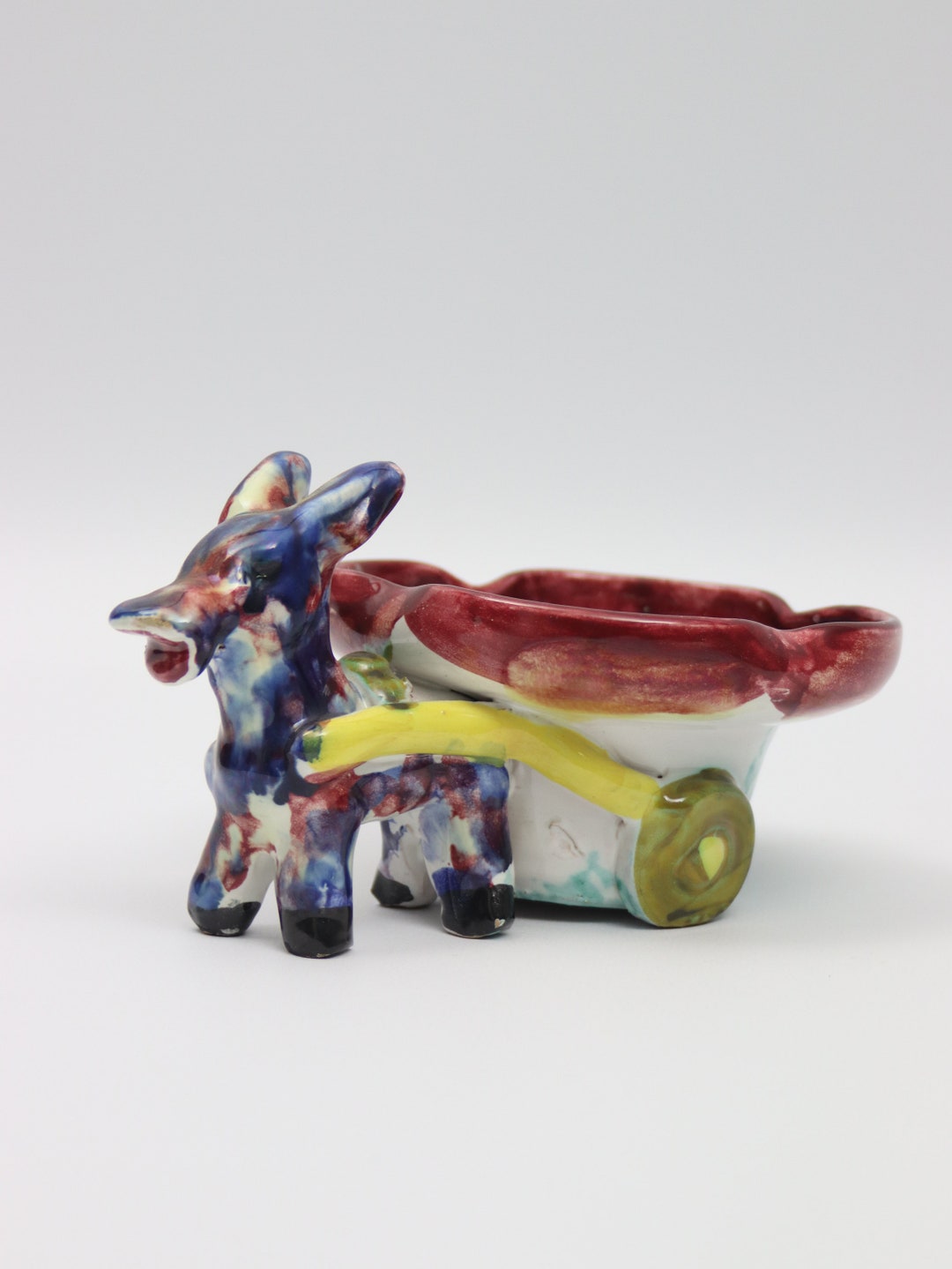 Italian Hand-painted Ceramic Donkeys With Bowl Figure Made in Vietri - Etsy