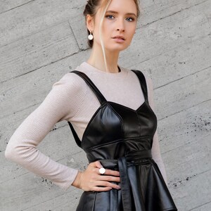 Leather Top With a Basque. Basque Crop Top Black Eco Faux - Etsy