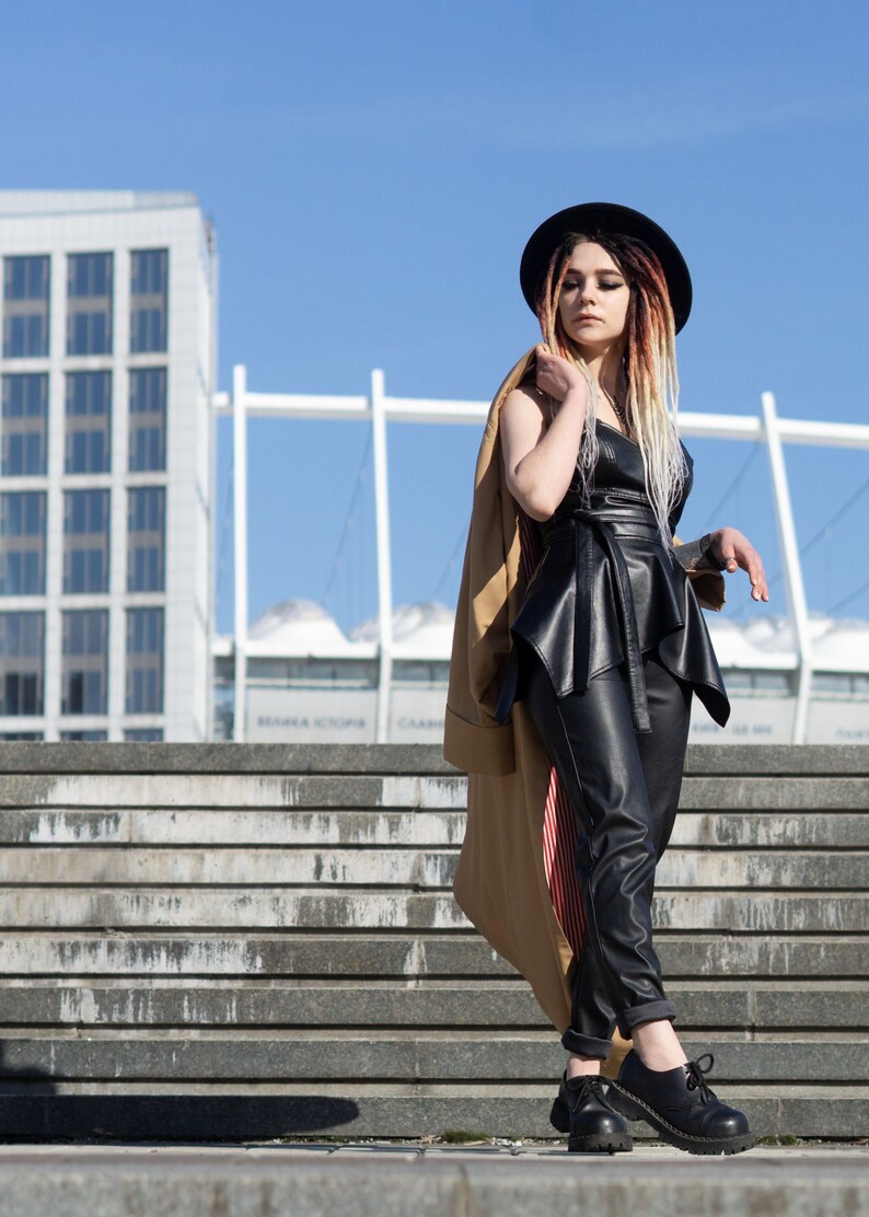 Leather Top With a Basque. Basque Crop Top Black Eco Faux - Etsy