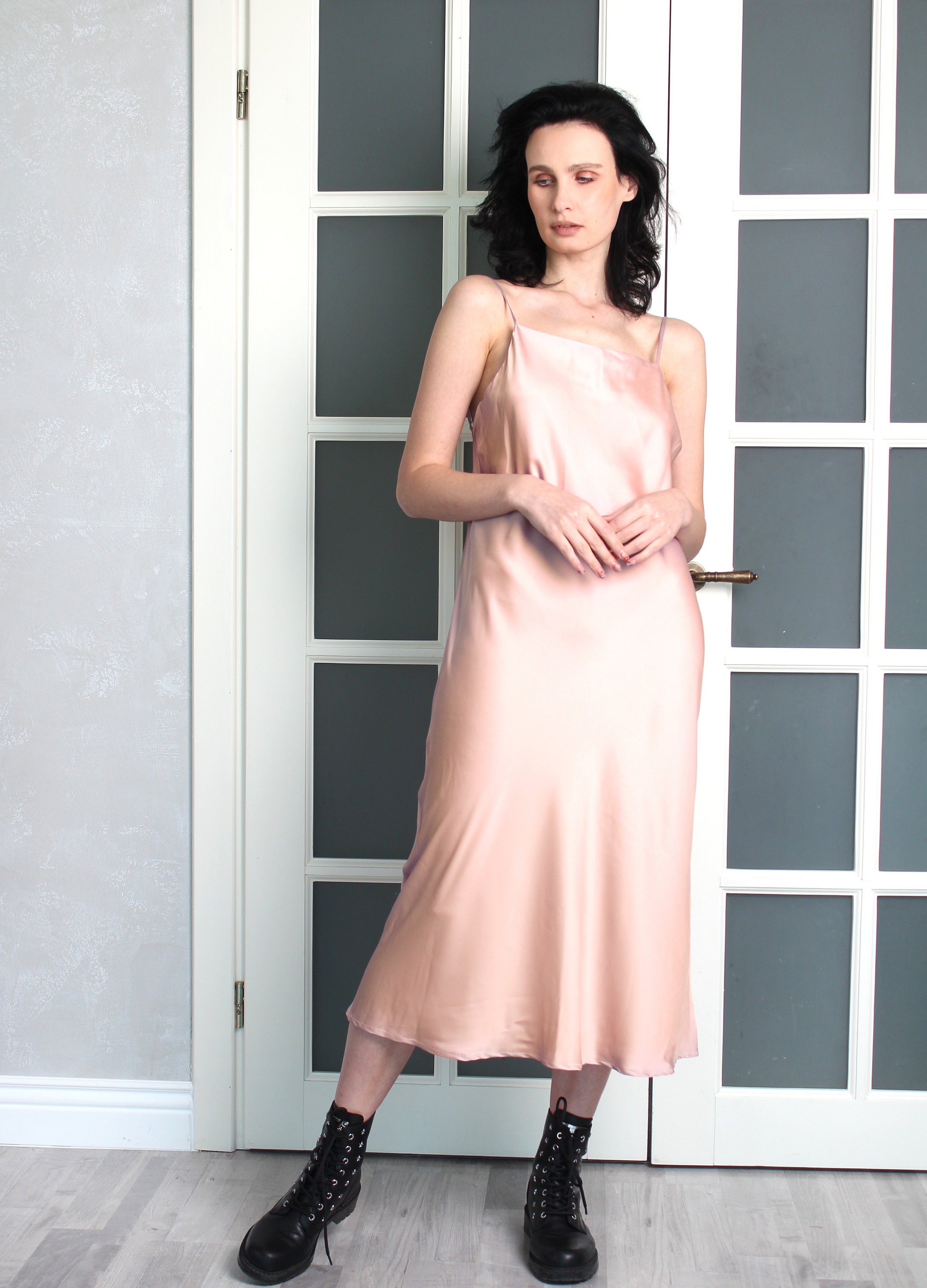 Backless Chiffon Dress with Belt and Silk Slip Dress V Neck | Etsy