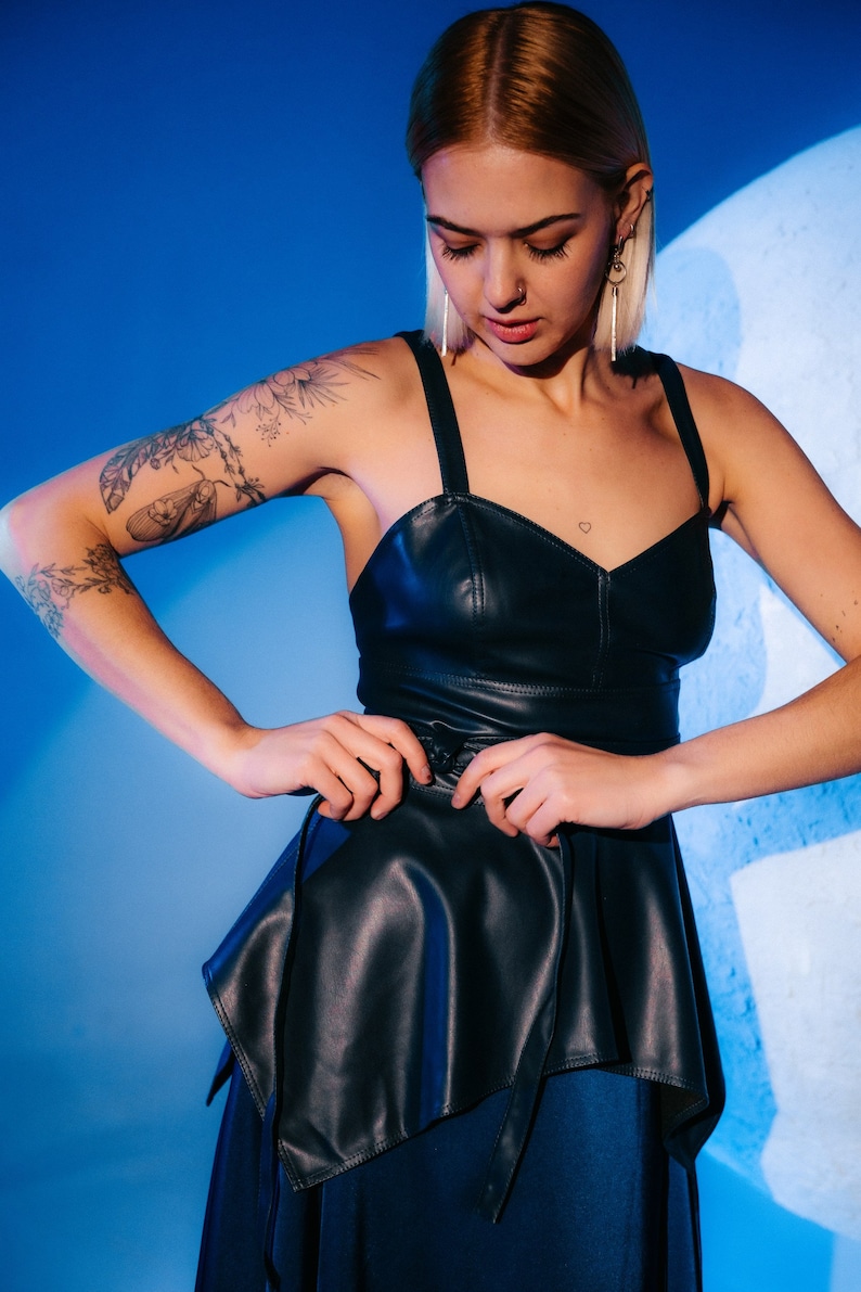 Black Eco-leather Top With Basque. BUSTY CORSET, Cybergoth Bra, Punk ...