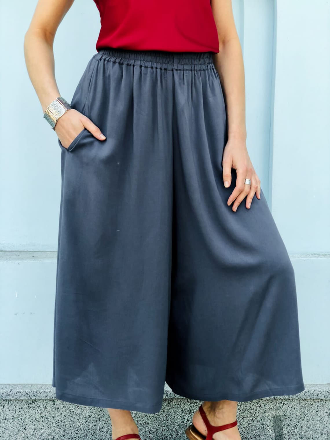 Pleated Culottes Wide Leg Pants Light Cotton Woman Trousers | Etsy