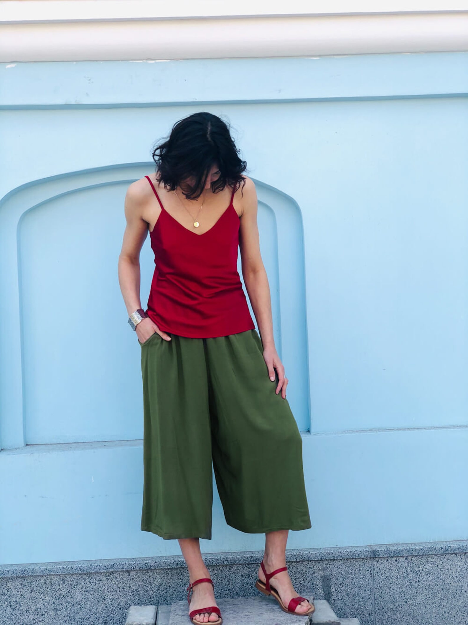 Pleated Culottes Wide Leg Pants Light Cotton Woman Trousers | Etsy
