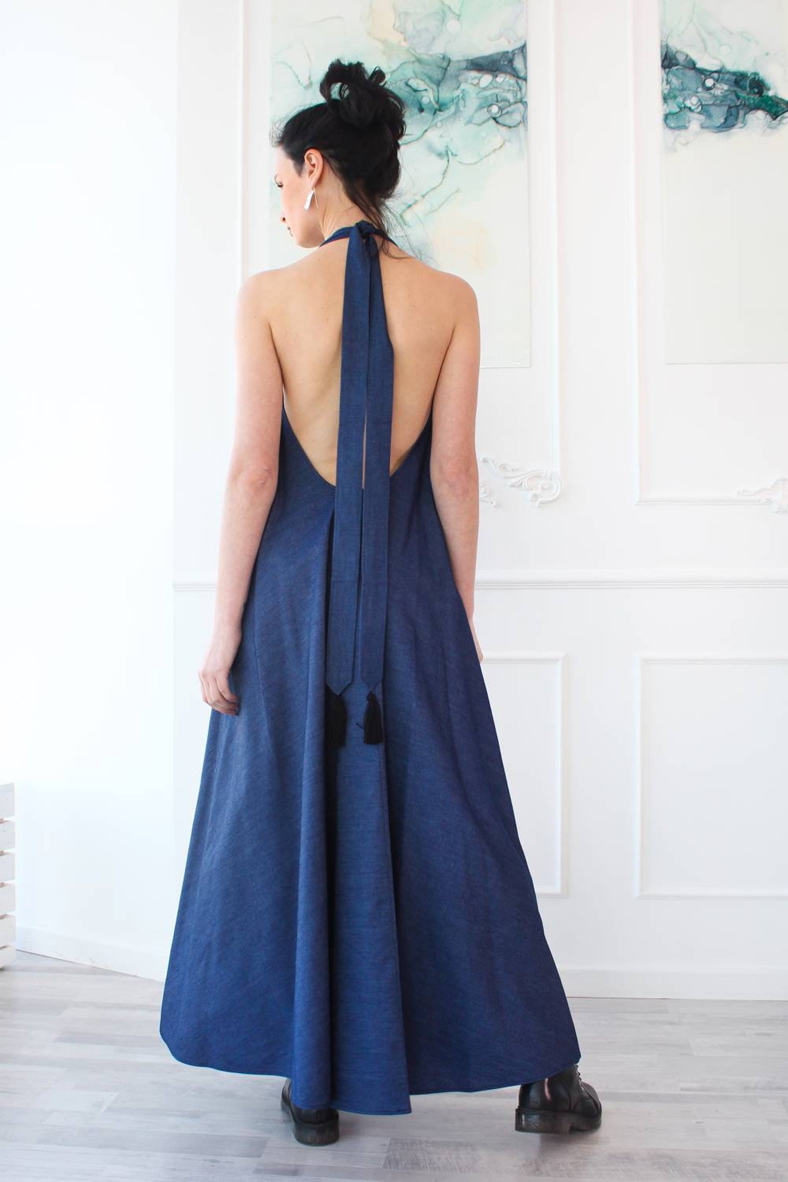 Denim Blue Sundress Backless Dress Womens Sundress Spring Plus - Etsy