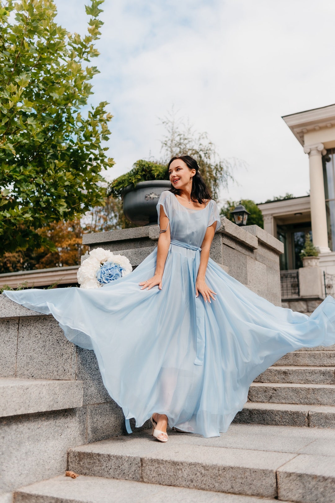 Backless Chiffon Dress Prom Dress Long V Neck Bridesmaid Maxi - Etsy