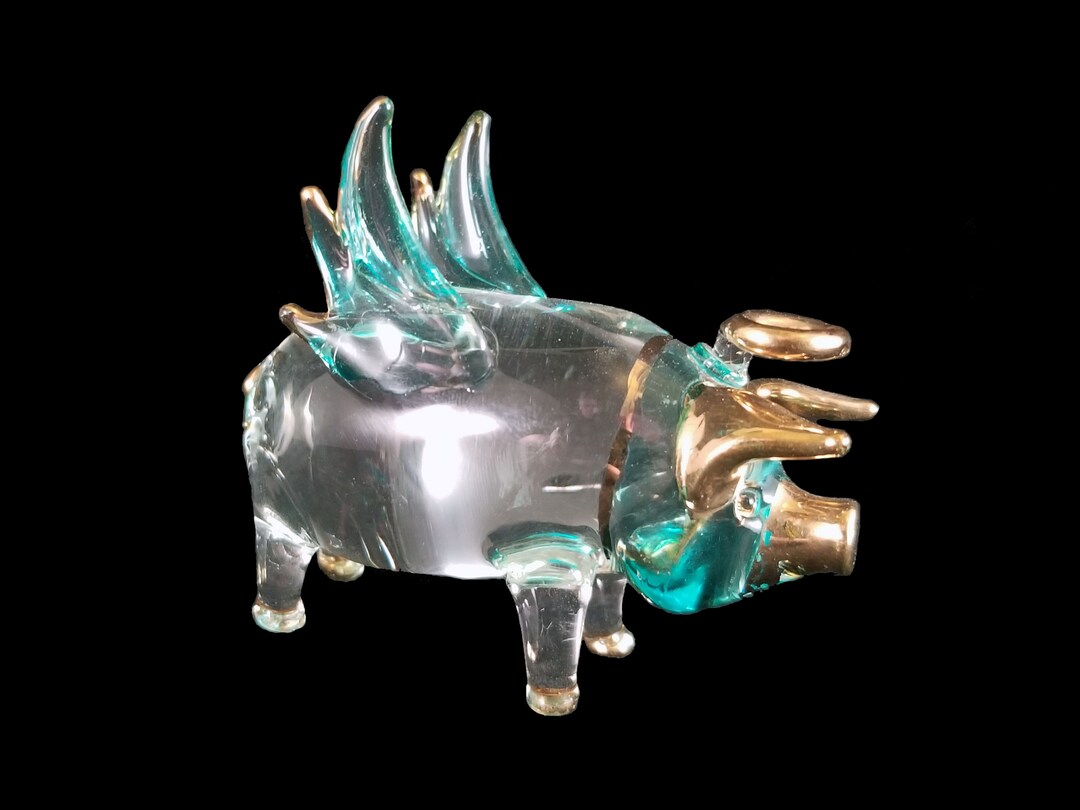 Hand Blown Glass Pig With Wings - Etsy