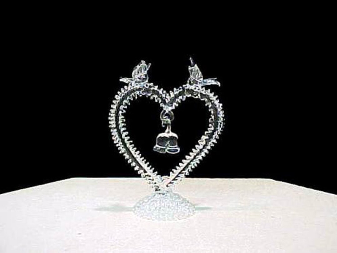 Small Spun Glass Heart Wedding Cake Topper. - Etsy