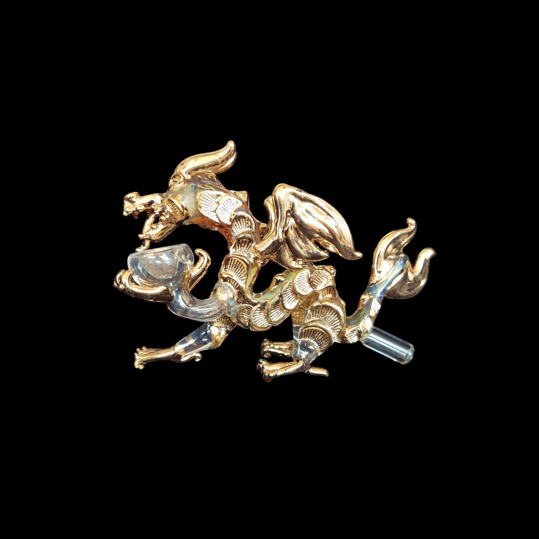 Mini Golden Dragon Glass Pipe. - Etsy