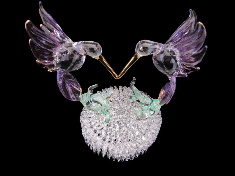 Hand Blown Glass Flying Hummingbirds Wedding Cake Top. - Etsy