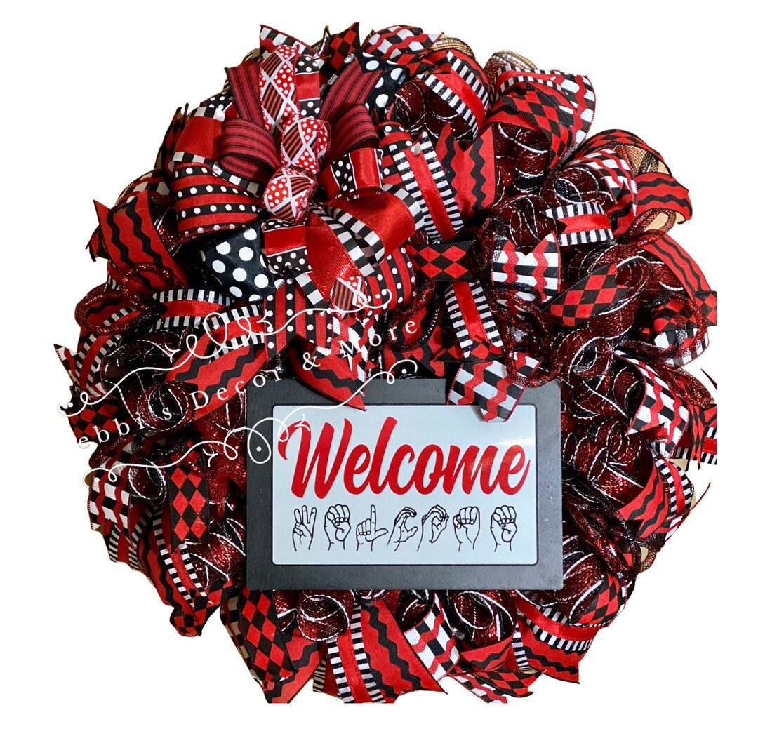 Sign Language Welcome Wreath, Everyday Door Decor Wreath, Welcome ...